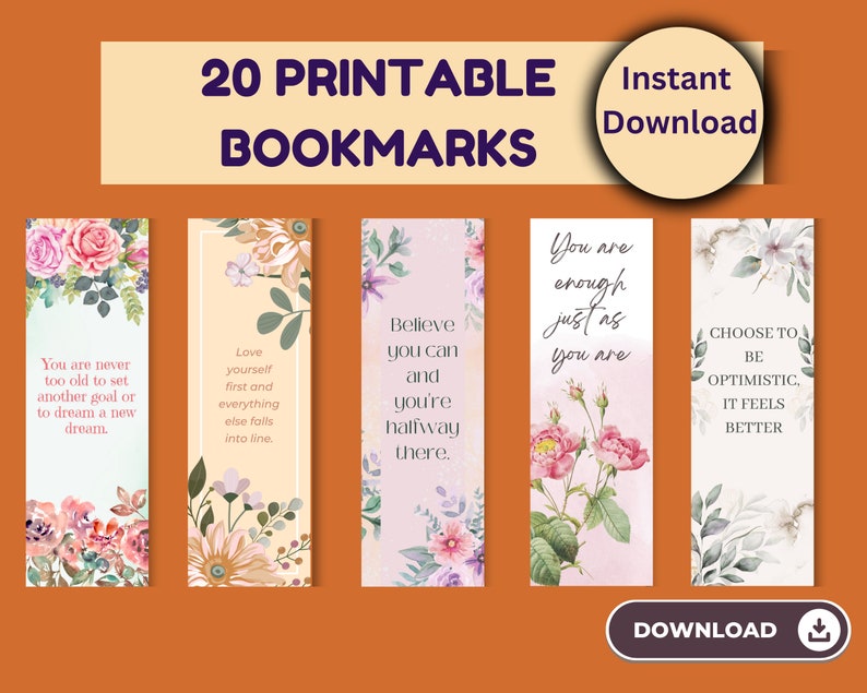 Inspirational Printable Bookmarks Book Lovers Gift Motivational ...