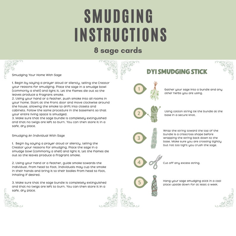Smudging Information Cards Smudge Stick Printables Smudging Card ...