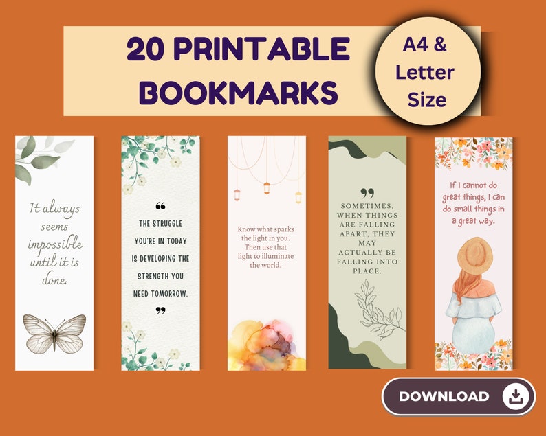 Inspirational Printable Bookmarks Book Lovers Gift Motivational ...