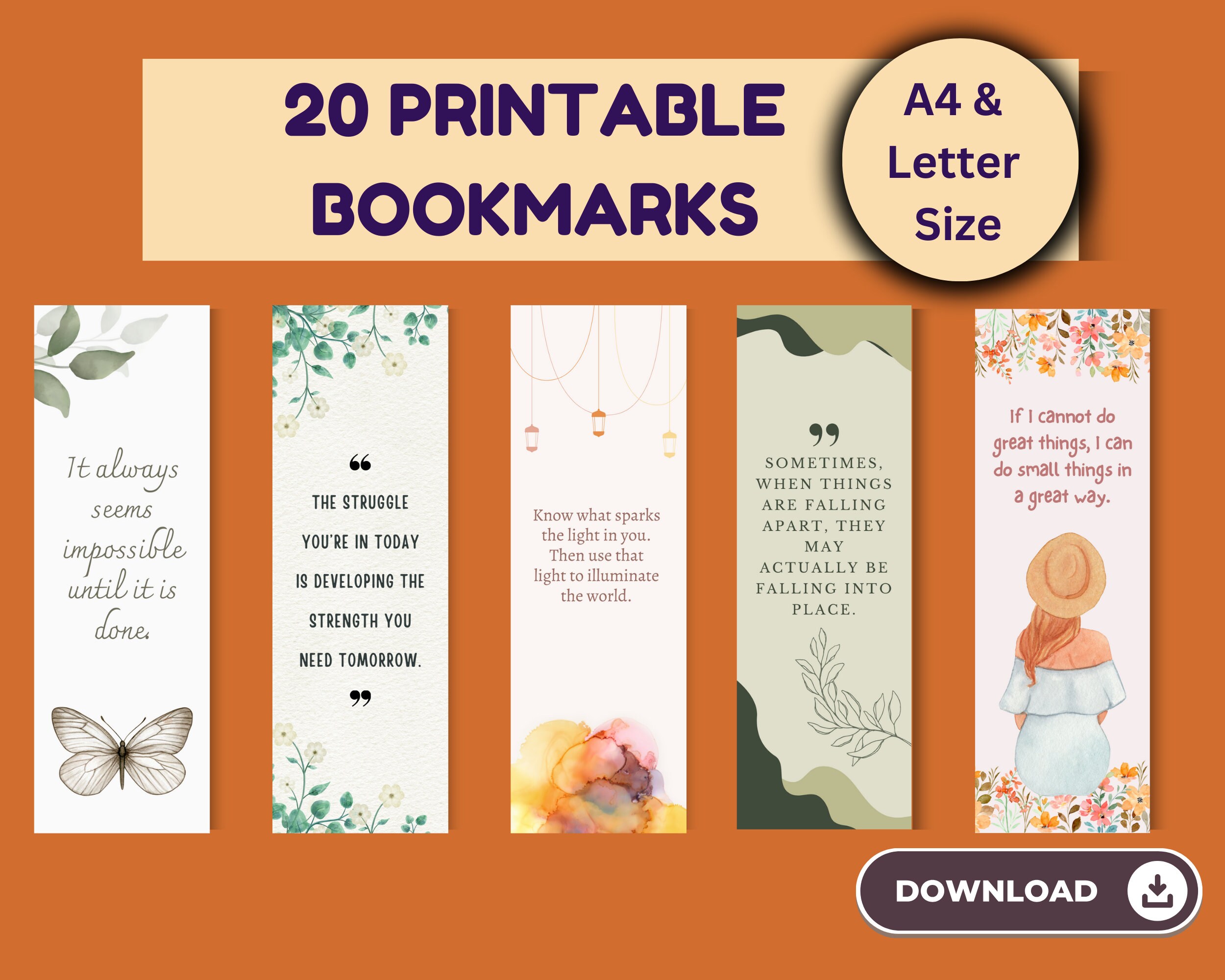 Inspirational Printable Bookmarks Book Lovers Gift Motivational ...