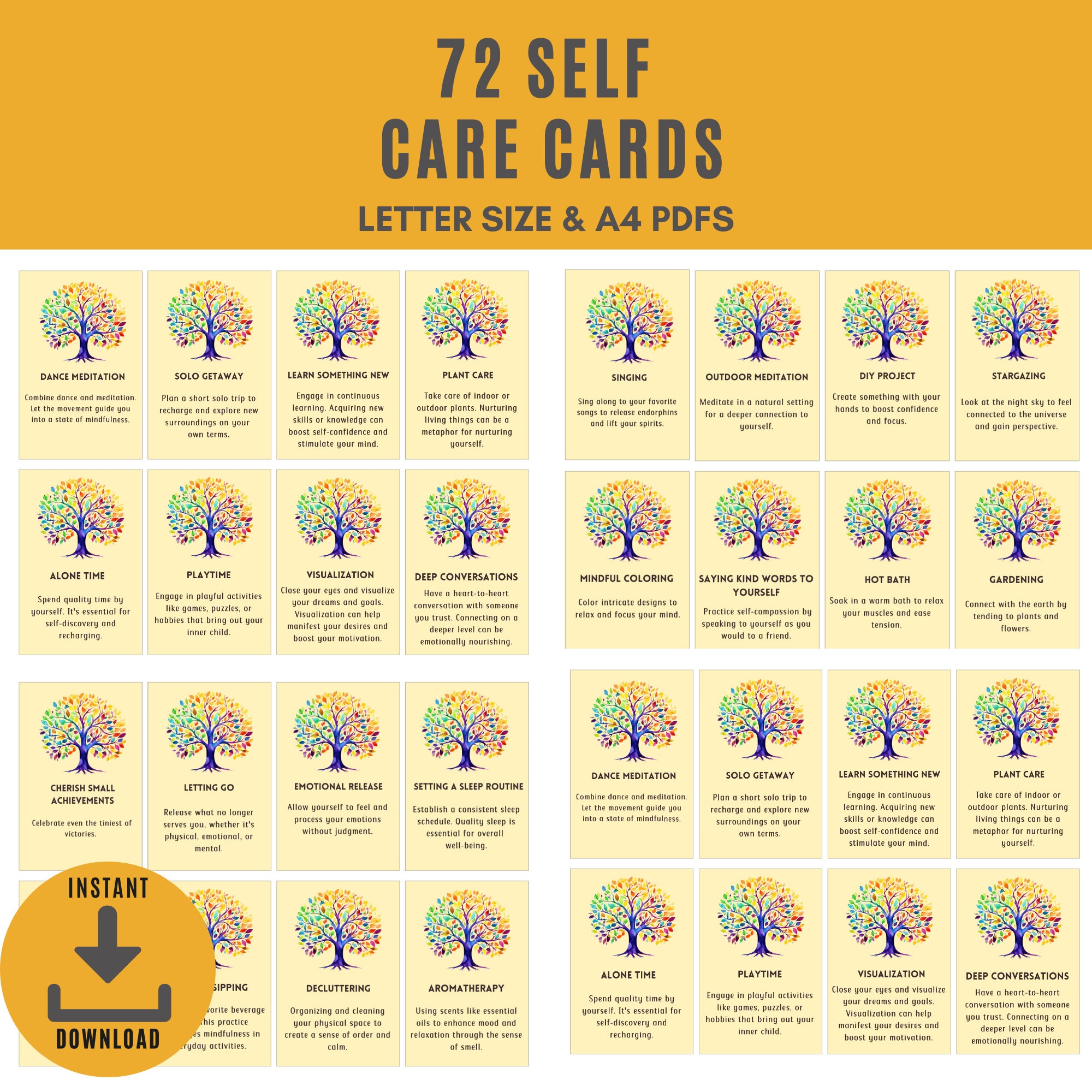 Printable Self Care Activity Cards, Self Care Activities for Women ...