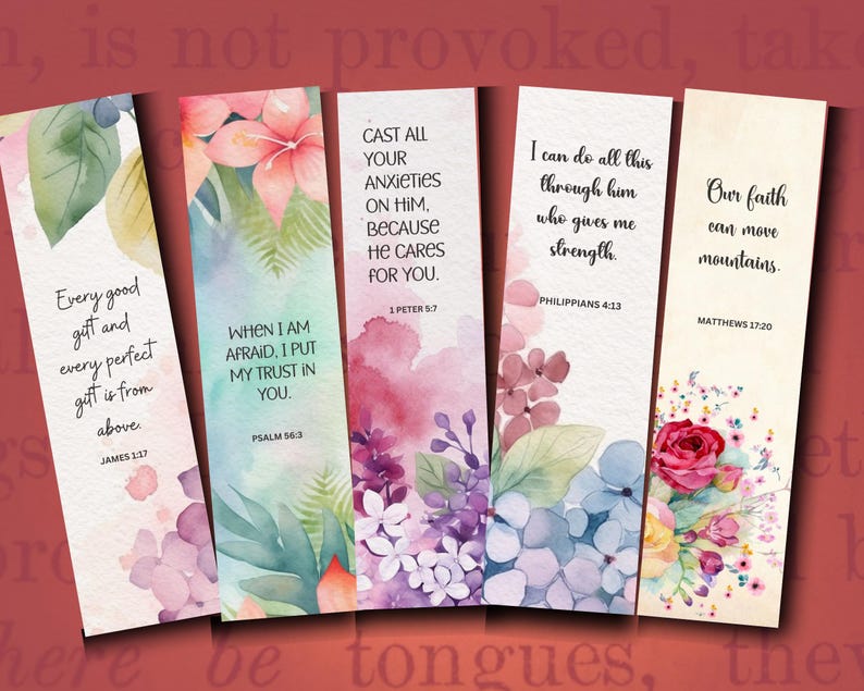 5 Bible Verse Bookmarks Printable Christian Scripture Bookmarks Pdf ...