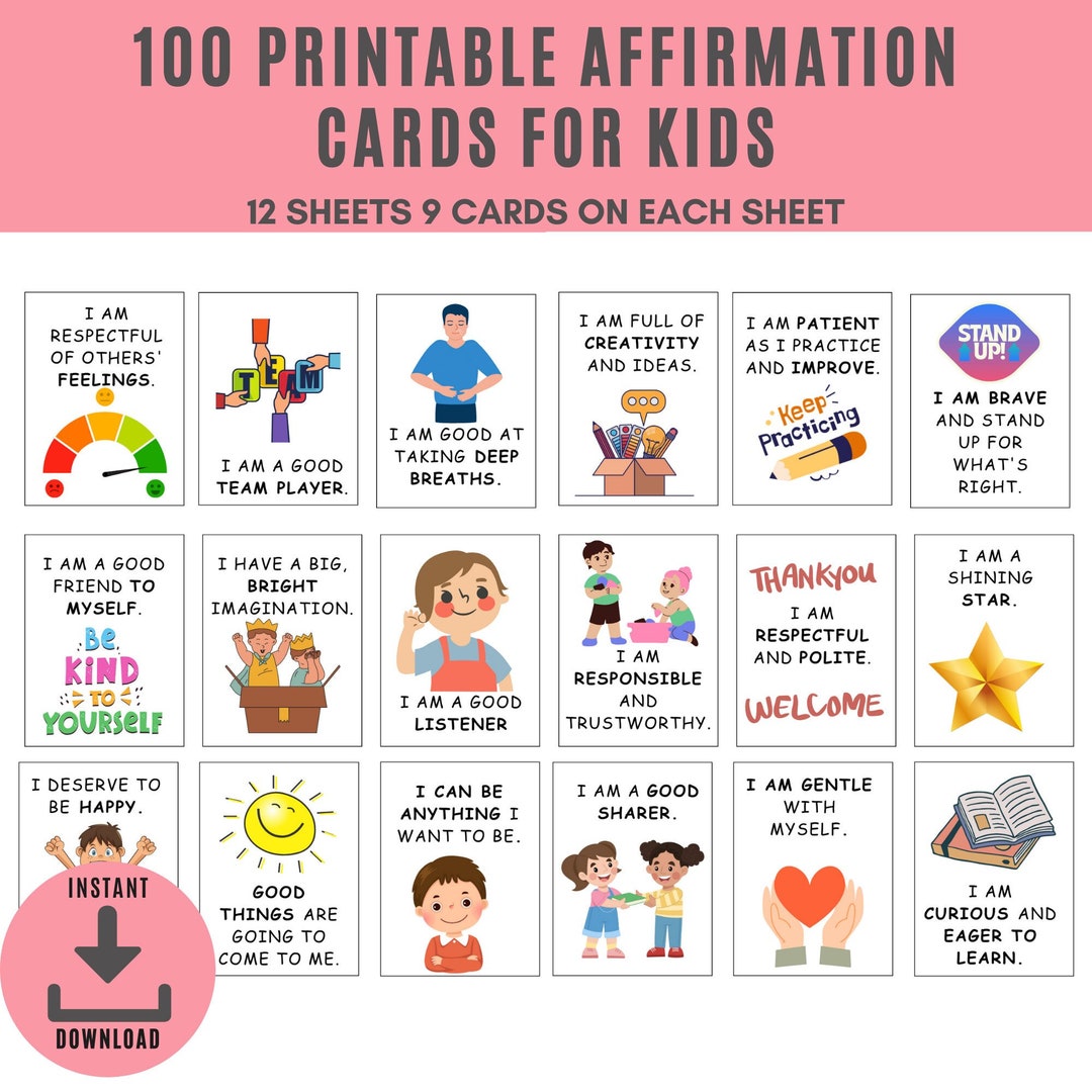 Positive Affirmation Cards School, Kids Back to School Affirmation ...