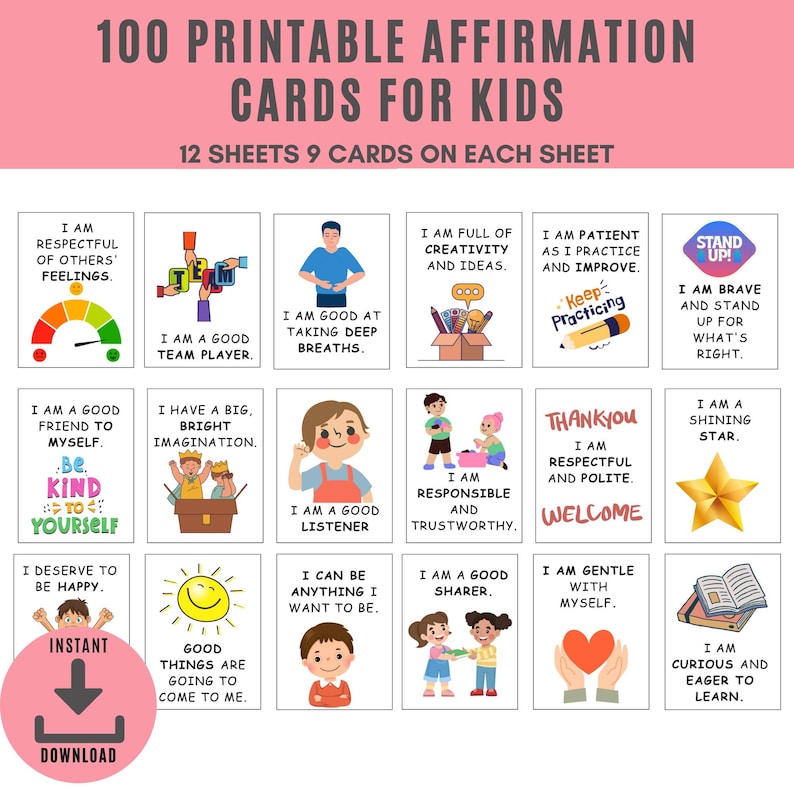 Positive Affirmation Cards School, Kids Back to School Affirmation ...