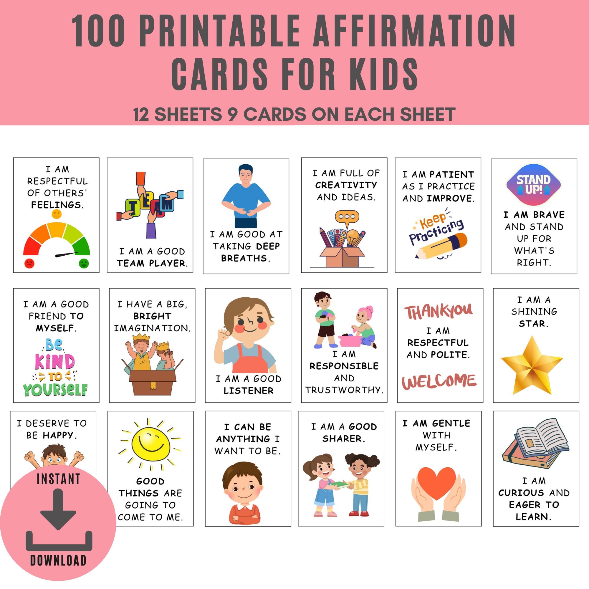 Positive Affirmation Cards School, Kids Back to School Affirmation ...