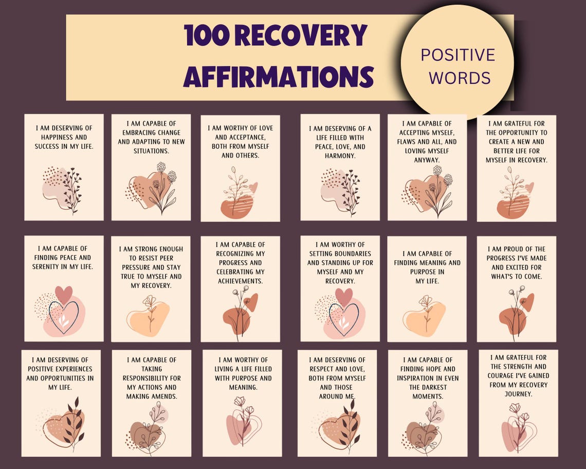 Addiction Recovery Affirmation Cards Sobriety Card Sobriety Support ...