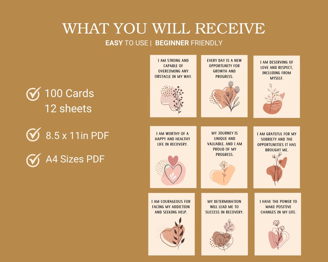 Addiction Recovery Affirmation Cards Sobriety Card Sobriety Support ...