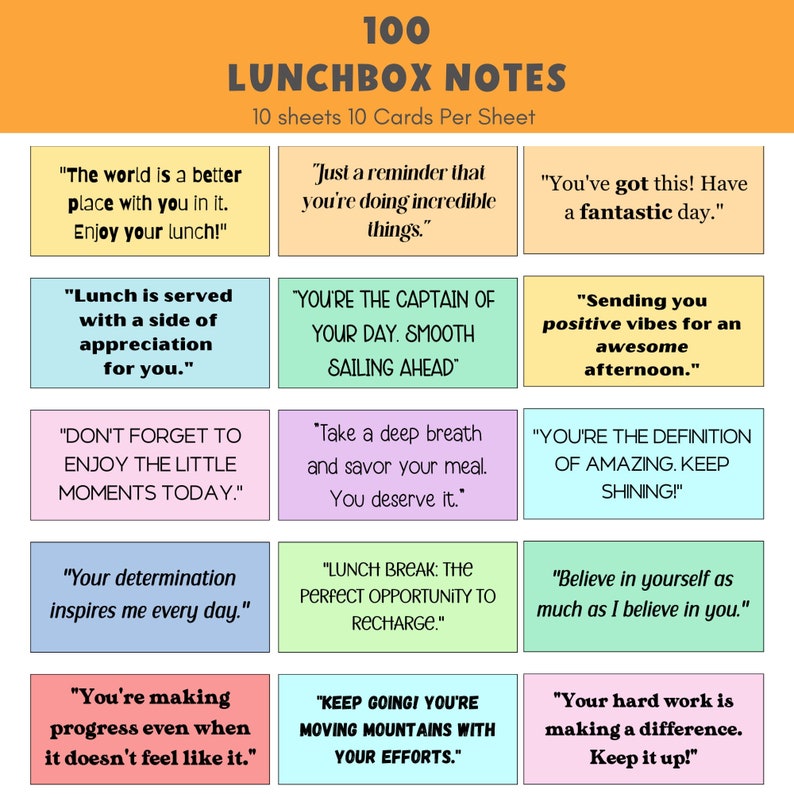 Lunchbox Cards | Positive Cards | Daily Affirmation | Class ...