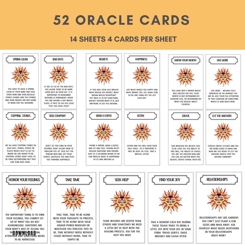 Printable Oracle Cards Printable Indie Oracle Deck Digital File 52 ...