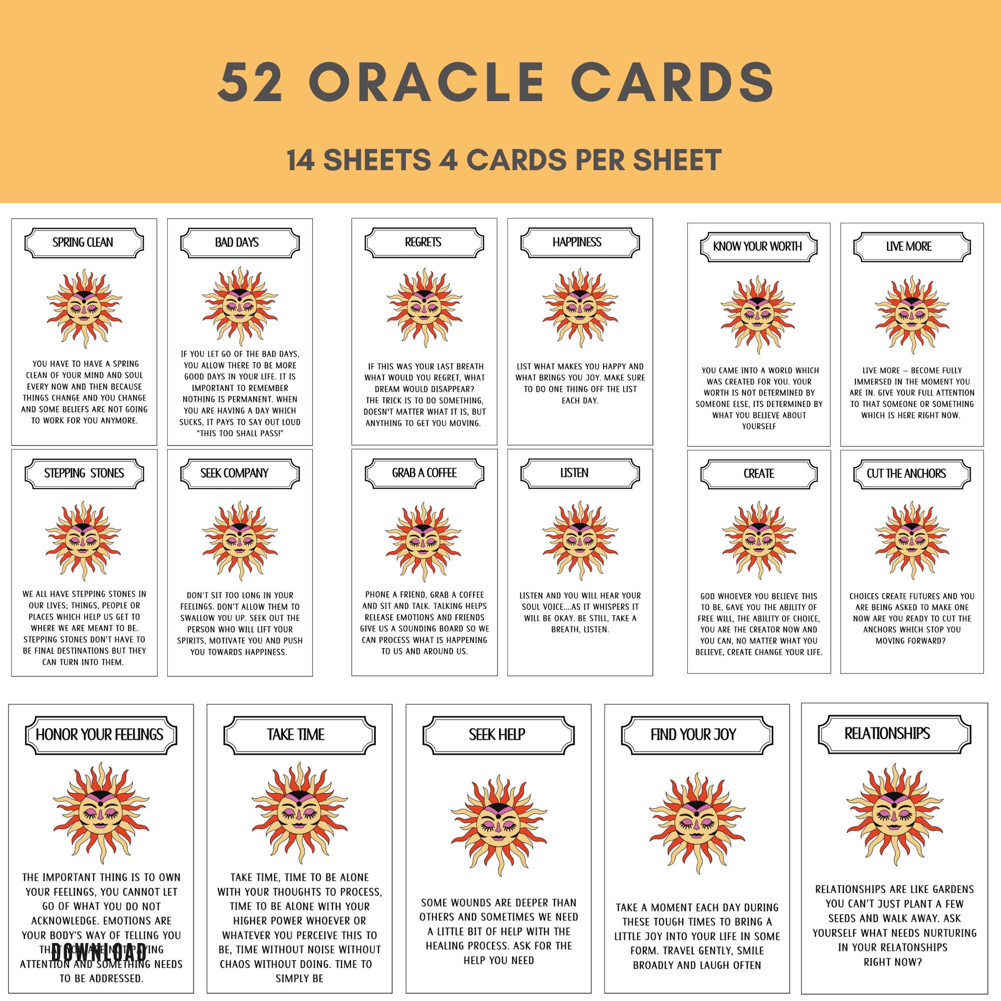 Printable Oracle Cards Printable Indie Oracle Deck Digital File 52 ...