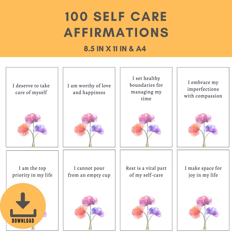 Printable Self Care Affirmation Cards Daily Motivation Positive Quotes ...