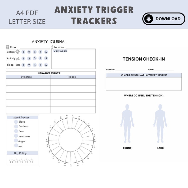 Anxiety Tracker Printable Tracker Anxiety Journal Mood Tracker Anxiety ...