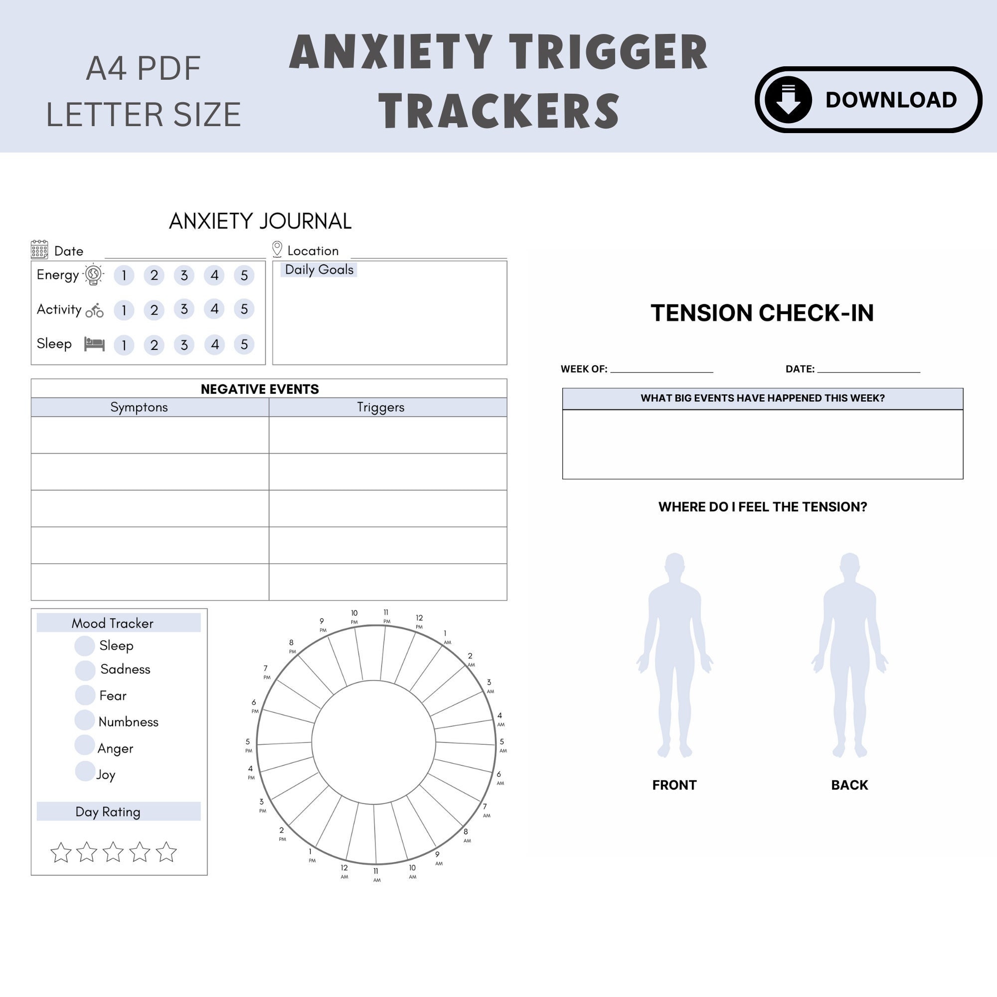 Anxiety Tracker Printable Tracker Anxiety Journal Mood Tracker Anxiety ...