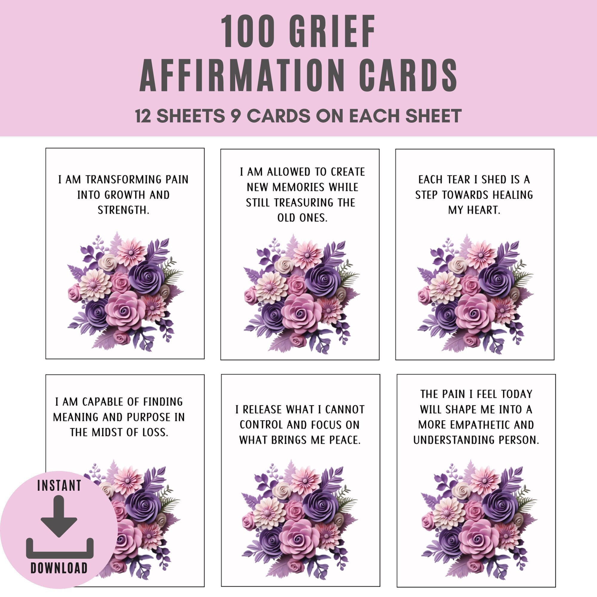 Printable Grief Affirmation Cards, Grief Prompts, Printable Grief ...