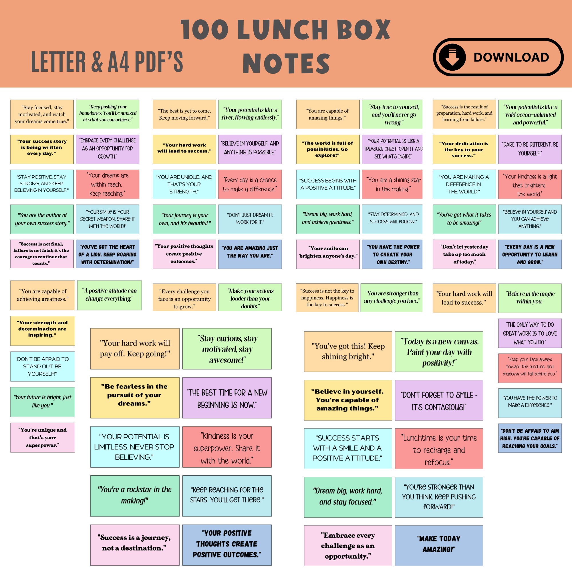 Lunch Box Notes Printable School Lunch Box Notes printable Cute ...