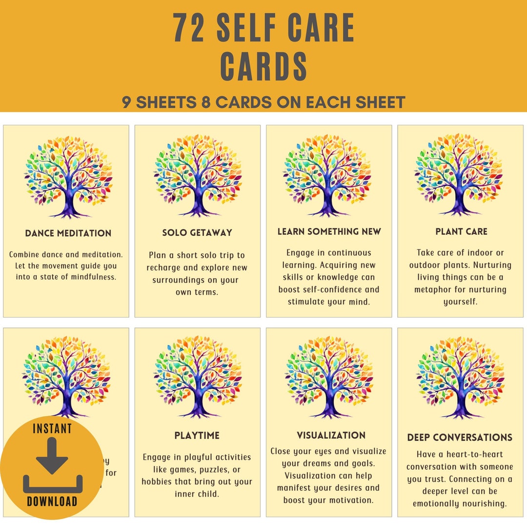 Printable Self Care Activity Cards, Self Care Activities for Women ...
