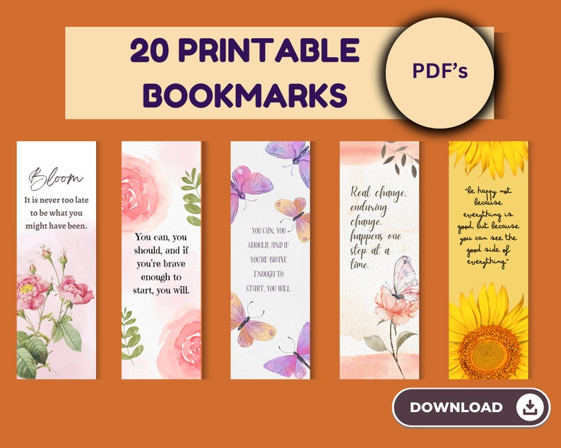 Inspirational Printable Bookmarks Book Lovers Gift Motivational ...
