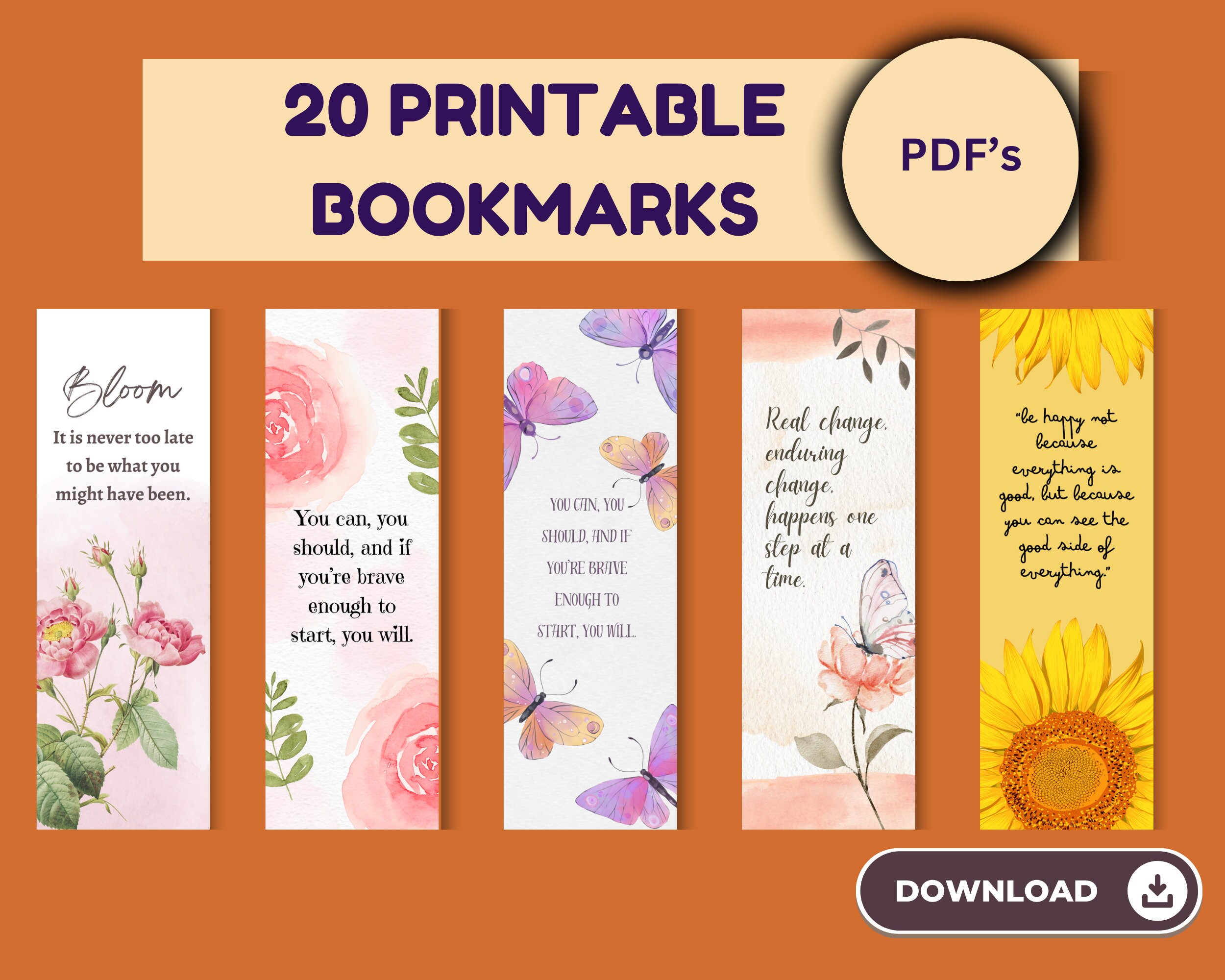 Inspirational Printable Bookmarks Book Lovers Gift Motivational ...