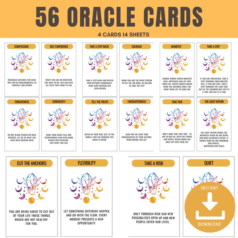 Create and Print Your Own Oracle Cards Printable Tarot Deck DYI Oracle ...