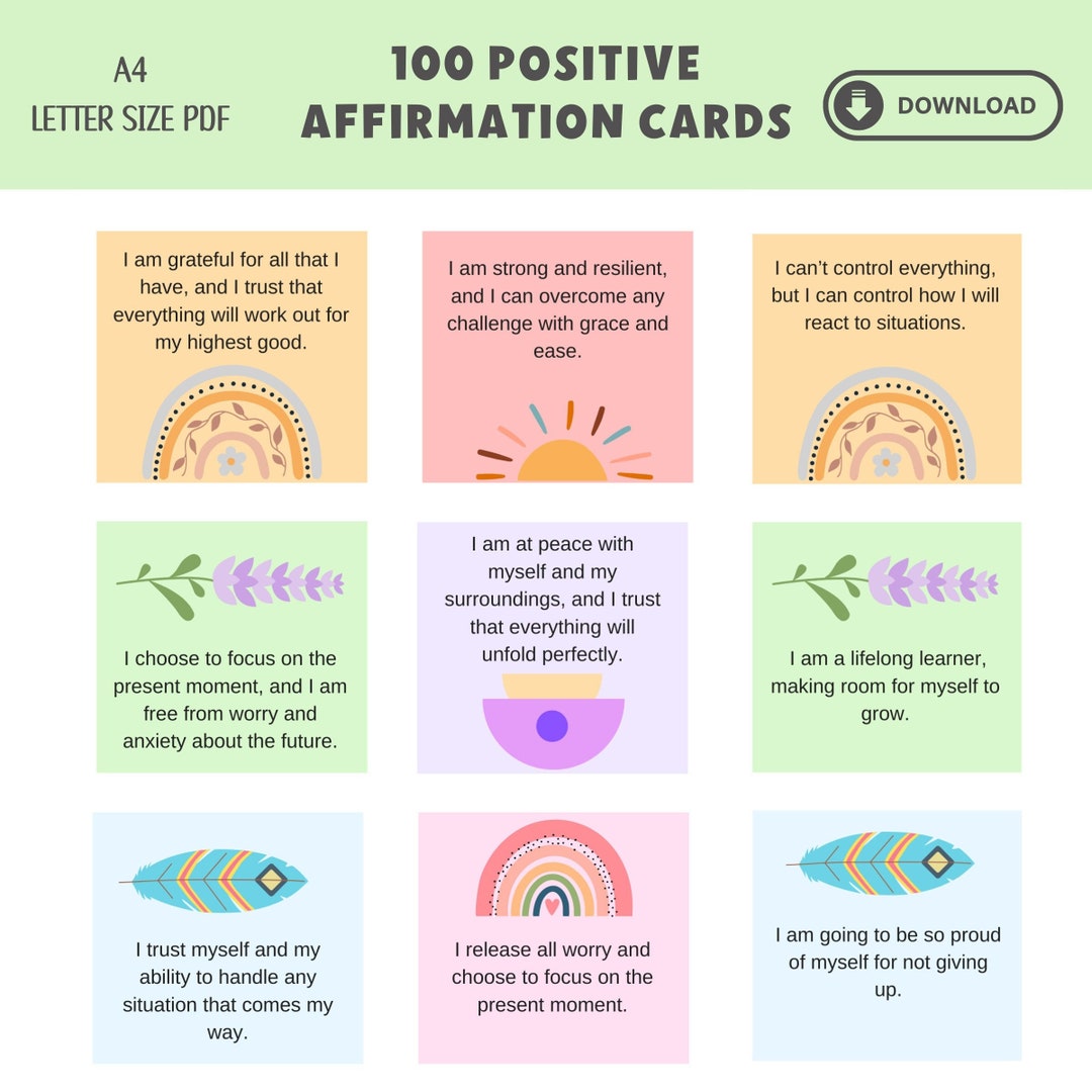 100 Affirmation Cards Printable, Affirmation Cards Digital, Vision ...