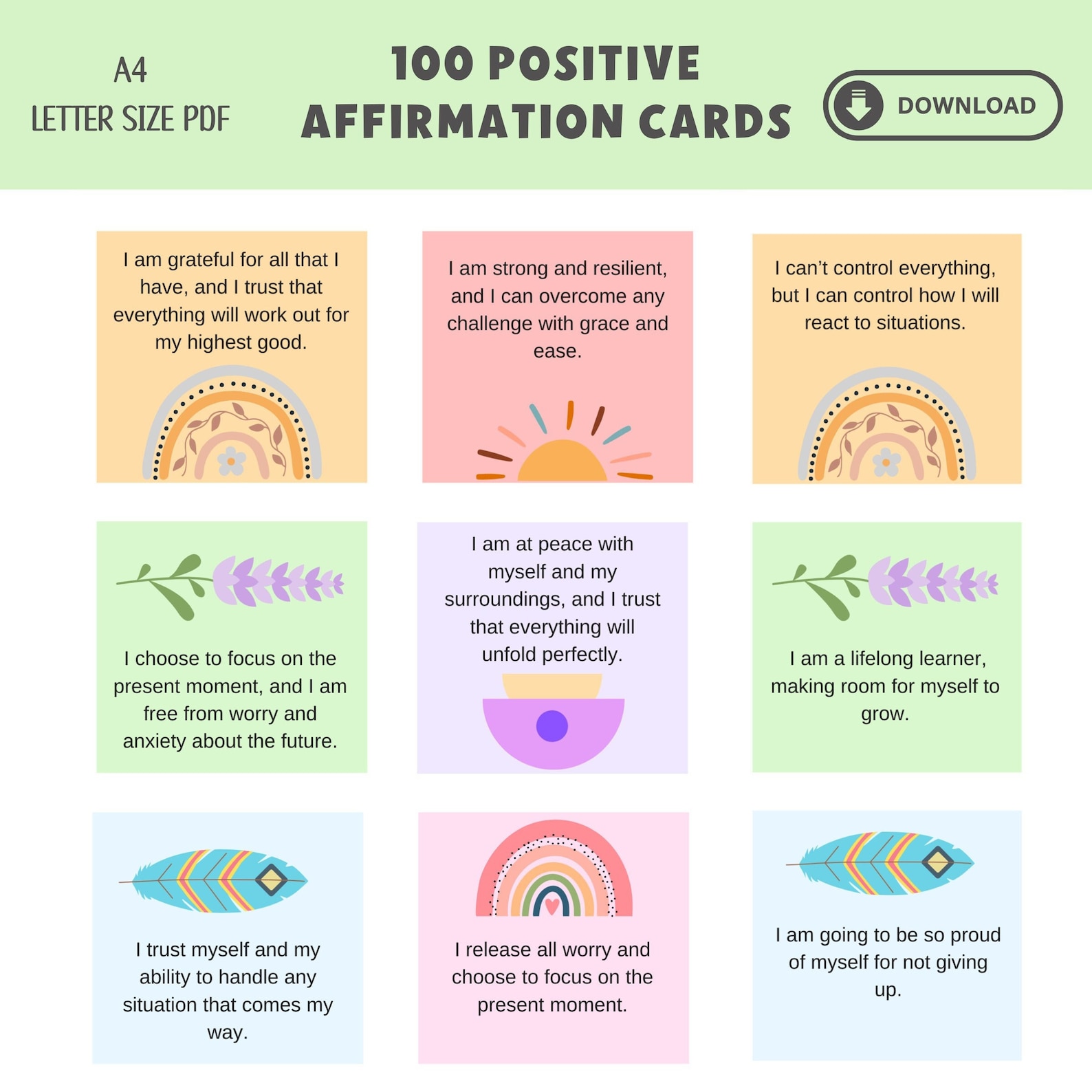 100 Affirmation Cards Printable, Affirmation Cards Digital, Vision ...