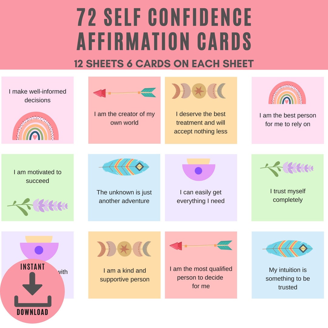 72 Positive Affirmation Cards Printable Encouragement Flashcards ...