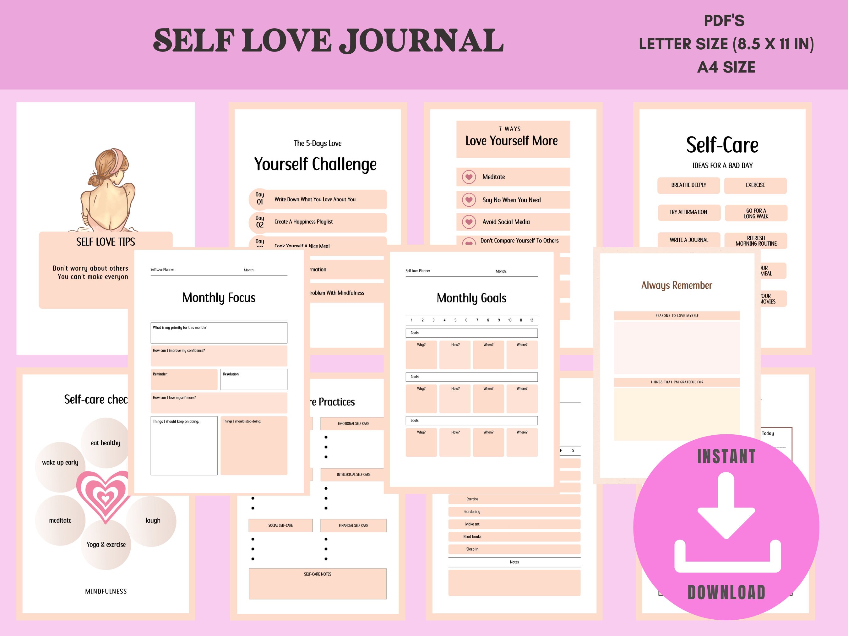 Self Love Planner Printable, Mindfulness Workbook, Self-love Journal ...