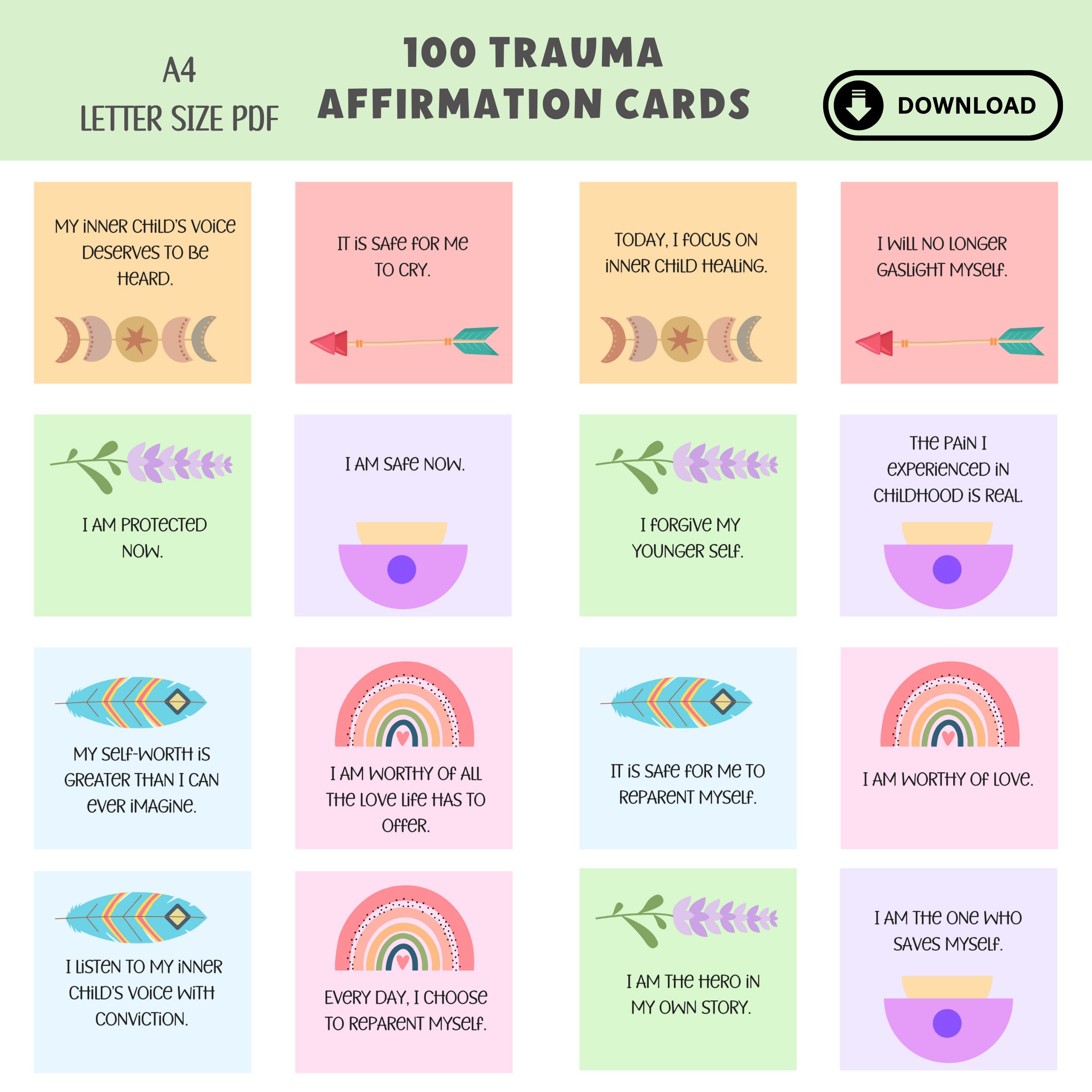 Affirmations for Trauma Recovery Positive Messages Affirmation Cards ...