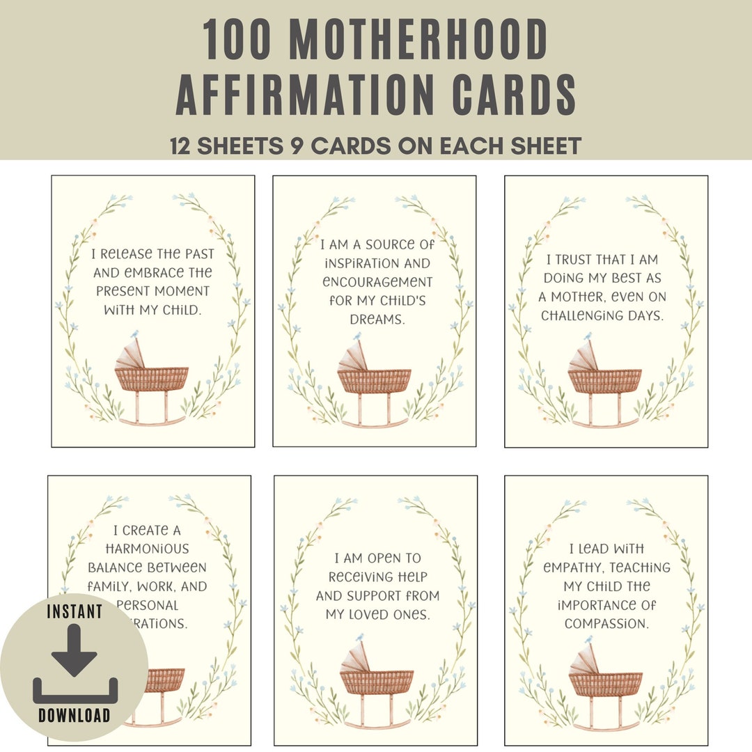 Motherhood Affirmation Cards for New Mom, 100 Motherhood Affirmations ...