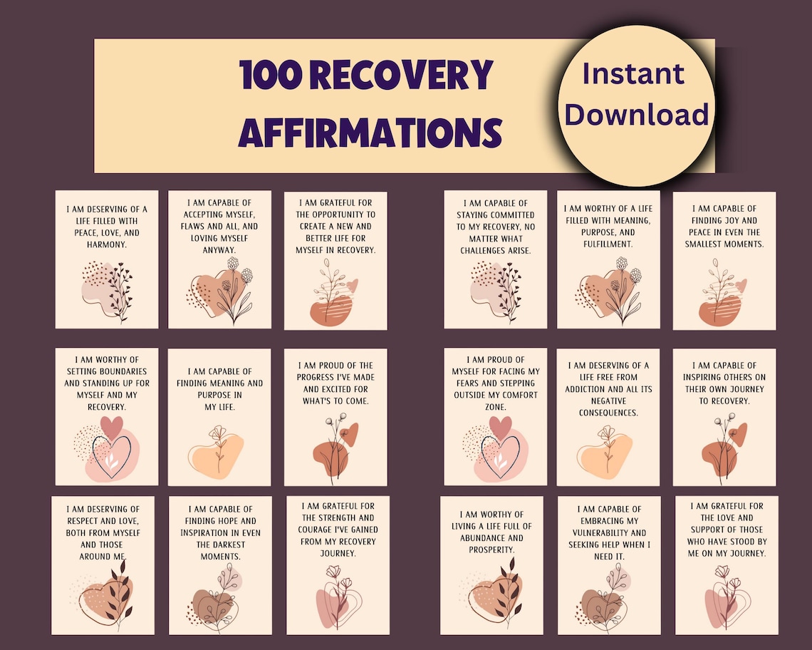 Addiction Recovery Affirmation Cards Sobriety Card Sobriety Support ...
