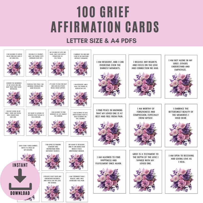 Printable Grief Affirmation Cards, Grief Prompts, Printable Grief ...