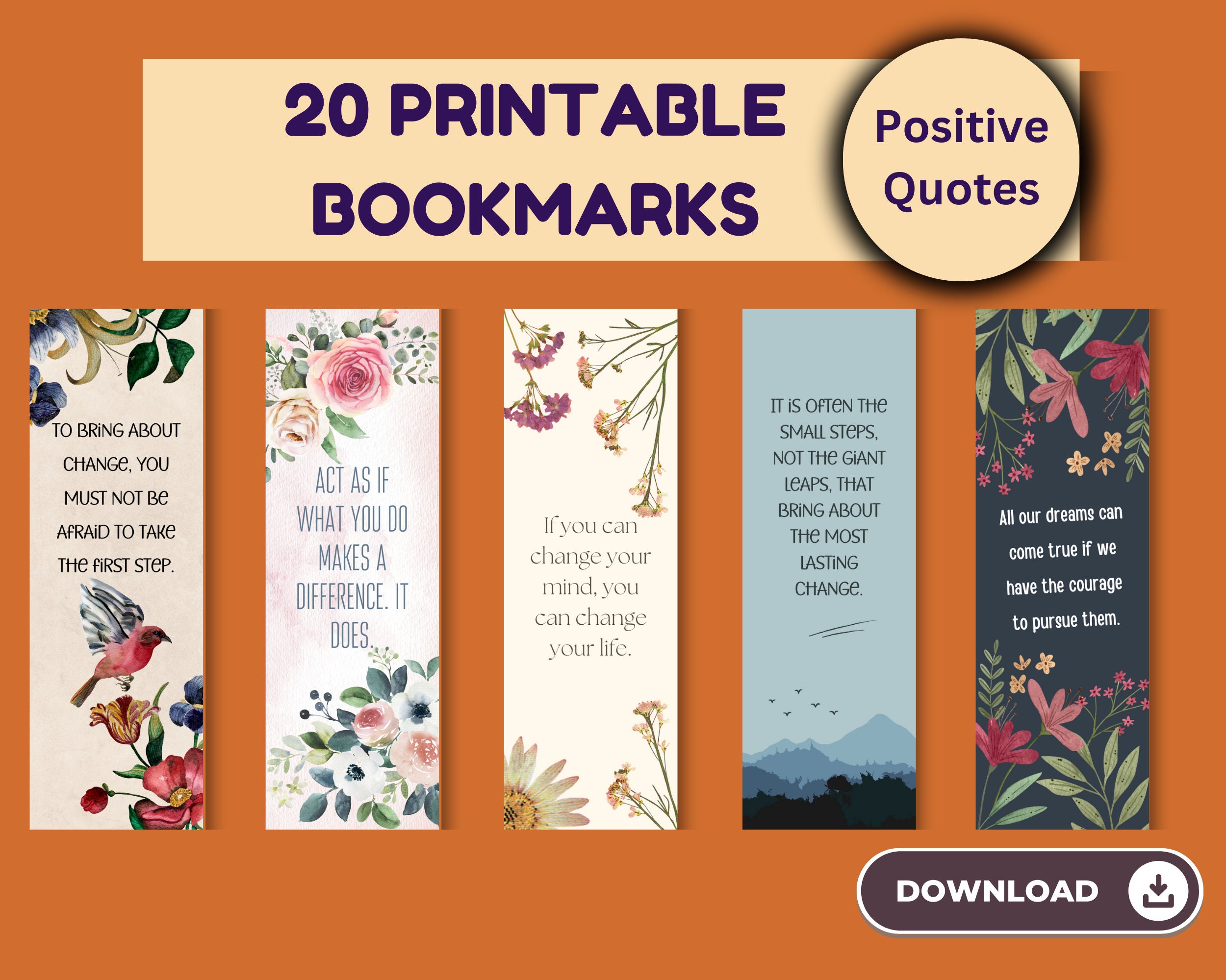 Inspirational Printable Bookmarks Book Lovers Gift Motivational ...
