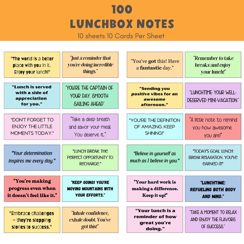 Lunchbox Cards | Positive Cards | Daily Affirmation | Class ...