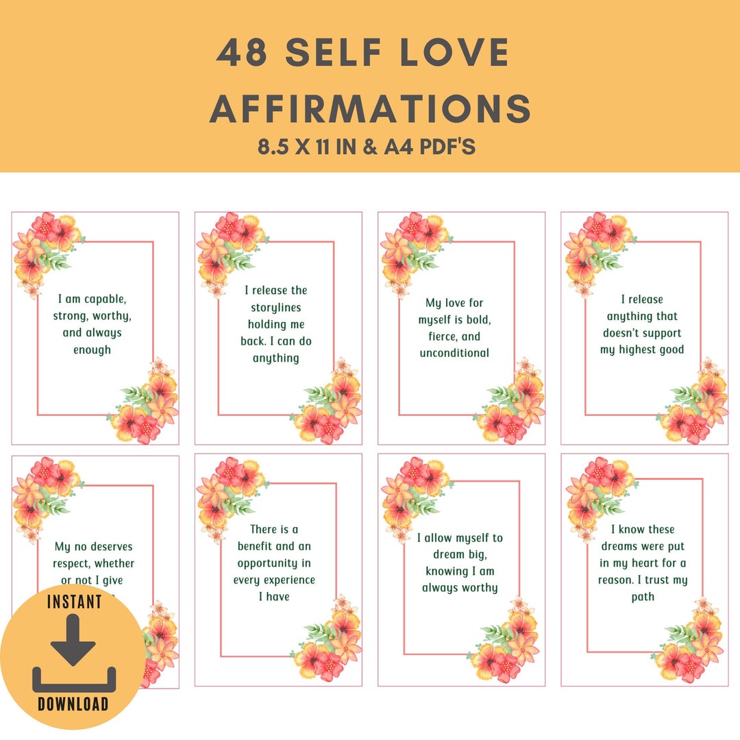 48 Self-love Affirmation Cards Printable - Positive Quote Flash Cards ...