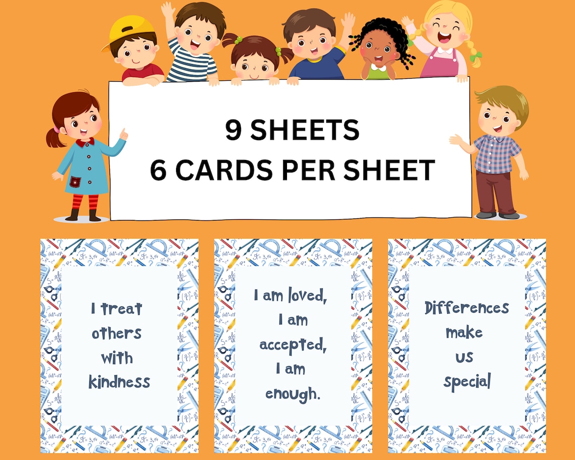 Positive Affirmation Cards School, Kids Back to School Affirmation ...