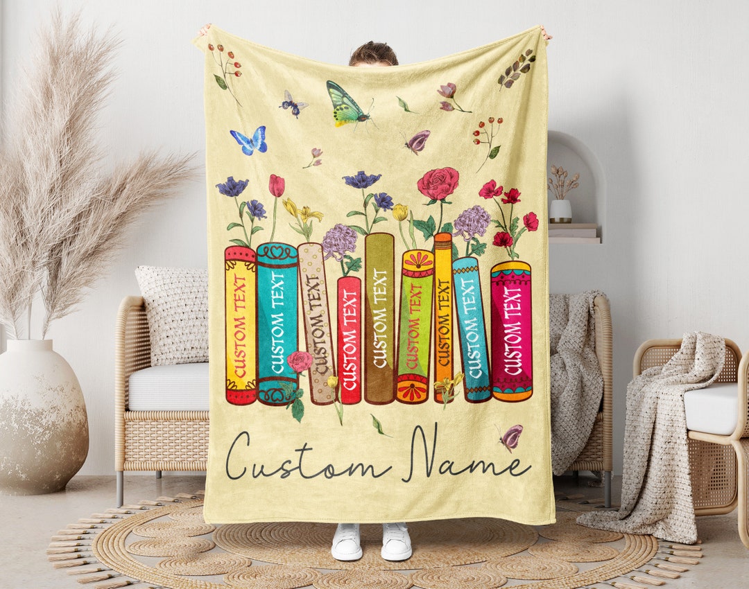 Personalized Name Book Blanket, Custom Book Title Throw, Floral Book ...