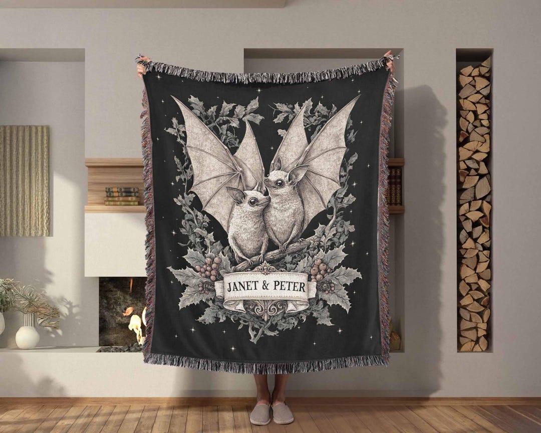 Personalized Bat Couples Woven Blanket, Halloween Bats Blanket ...