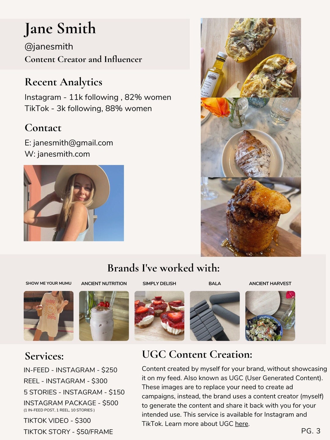 One Page Media Kit Template, Canva Template. Instagram Media Kit ...