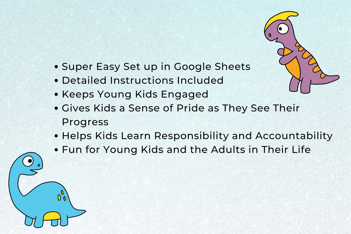 Kids Chore Chart Google Sheets, Kids Chores Spreadsheet, Dinosaur Chore ...