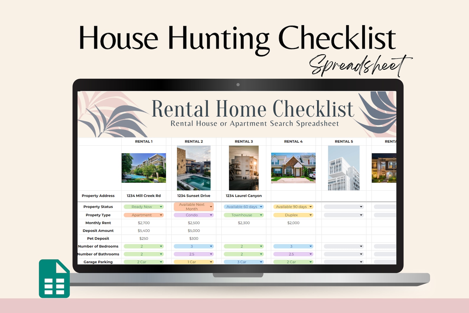 Apartment Hunting Spreadsheet, House Hunting Checklist, Apartment ...