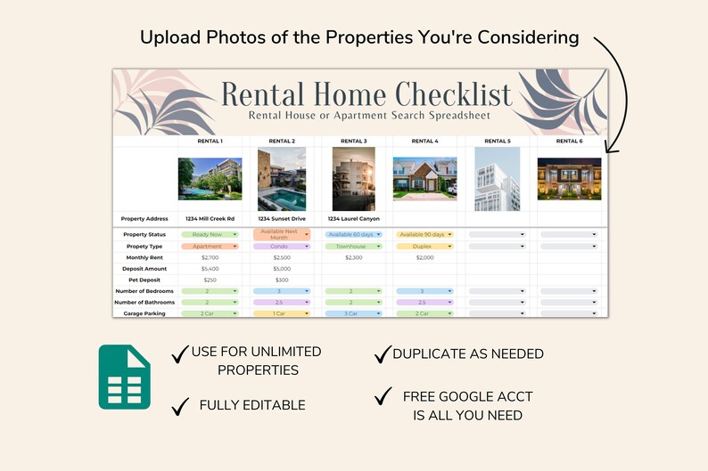 Apartment Hunting Spreadsheet, House Hunting Checklist, Apartment ...