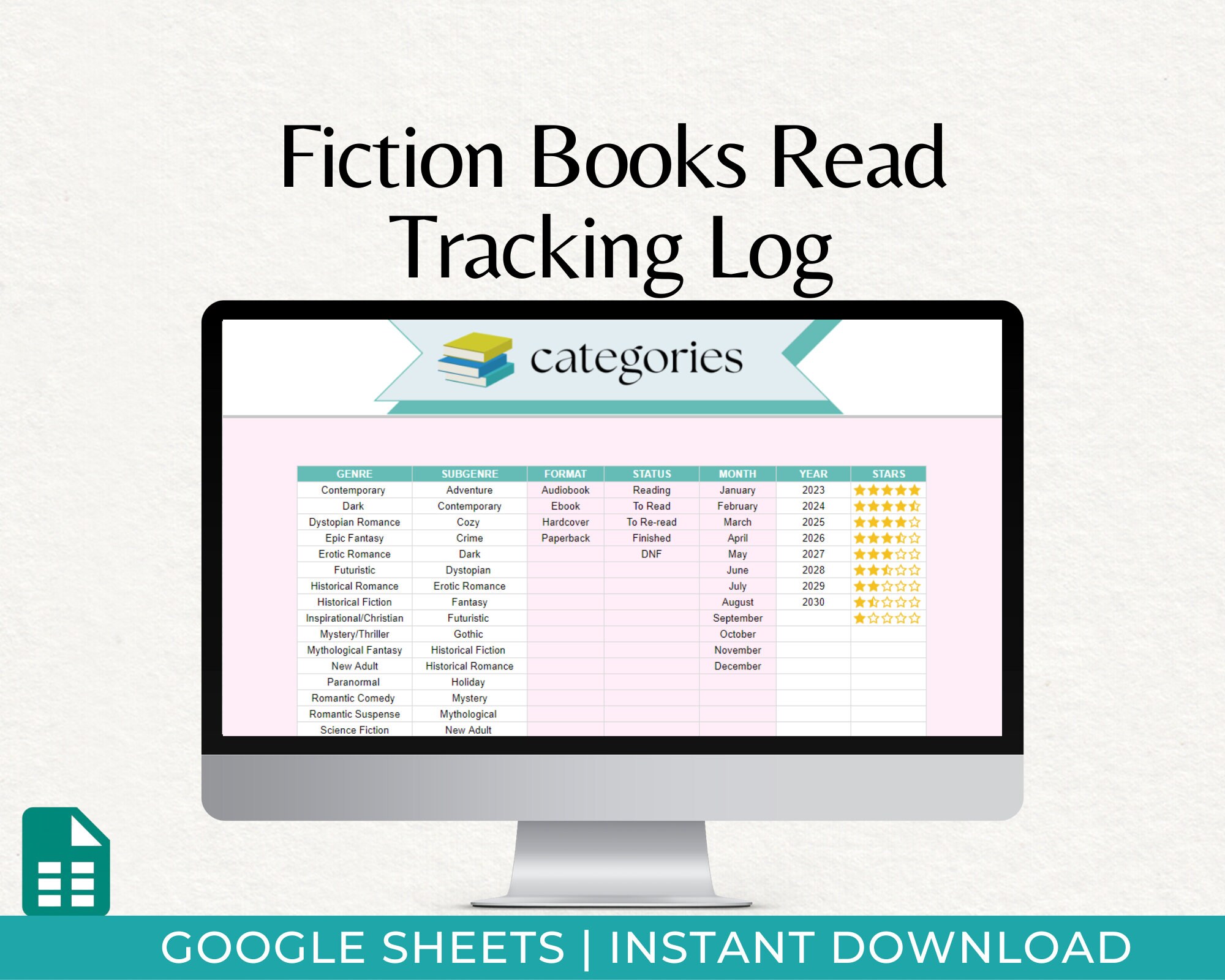 Book Tracker Spreadsheet, Reading Tracker Google Sheets, Books Read ...
