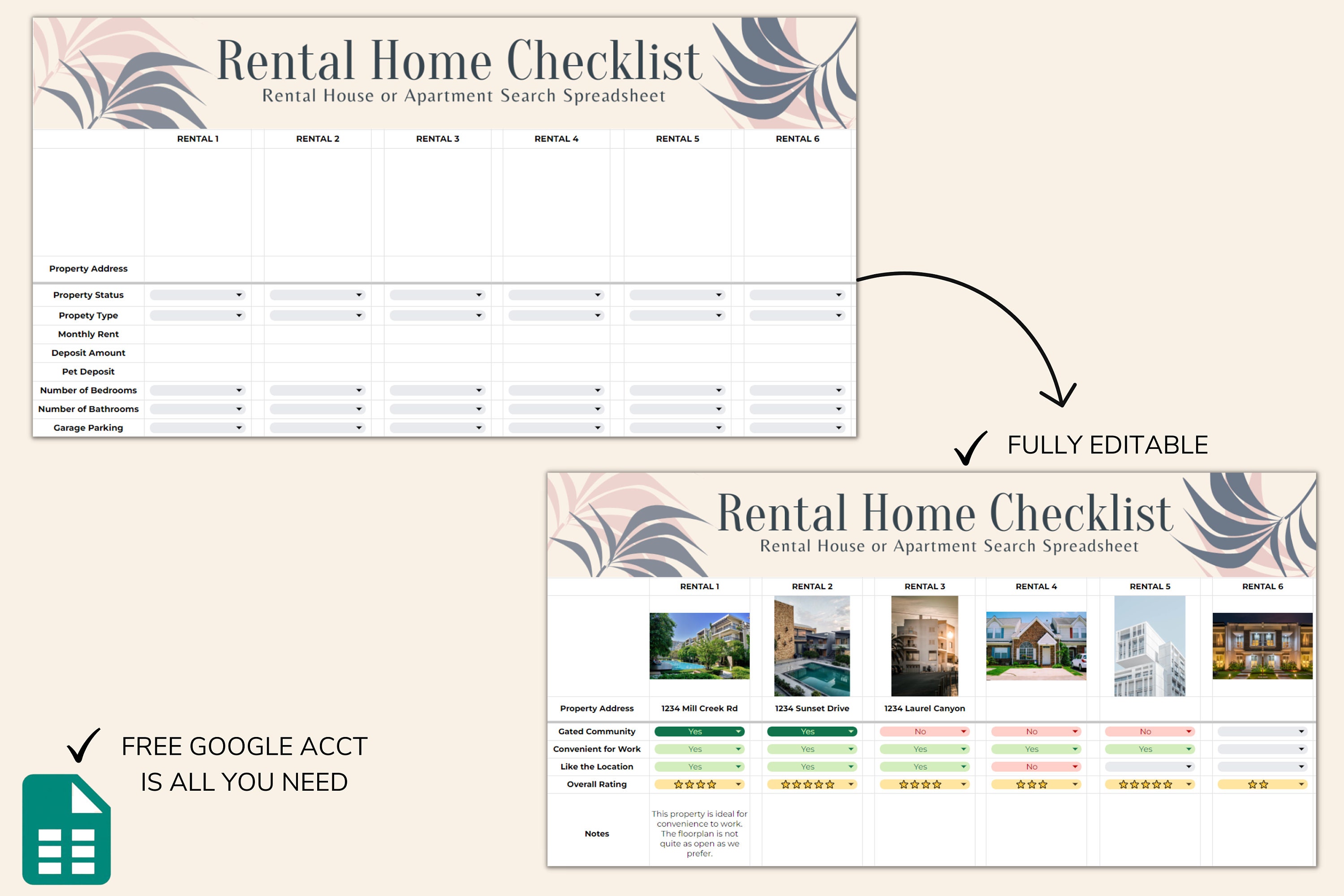 Apartment Hunting Spreadsheet, House Hunting Checklist, Apartment ...