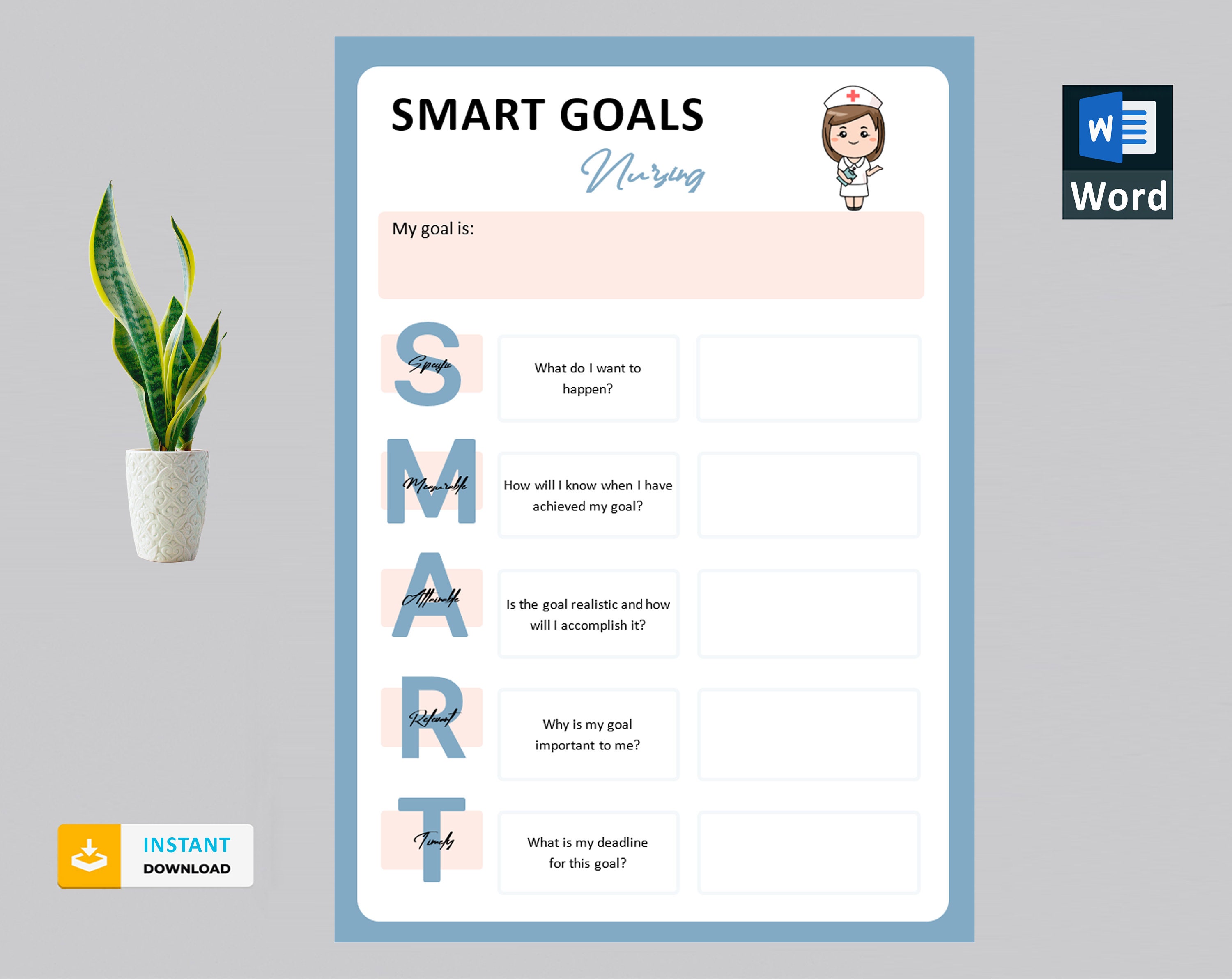 Nurse SMART Goals Template Registered Nurse Goals Nurse Practitioner ...