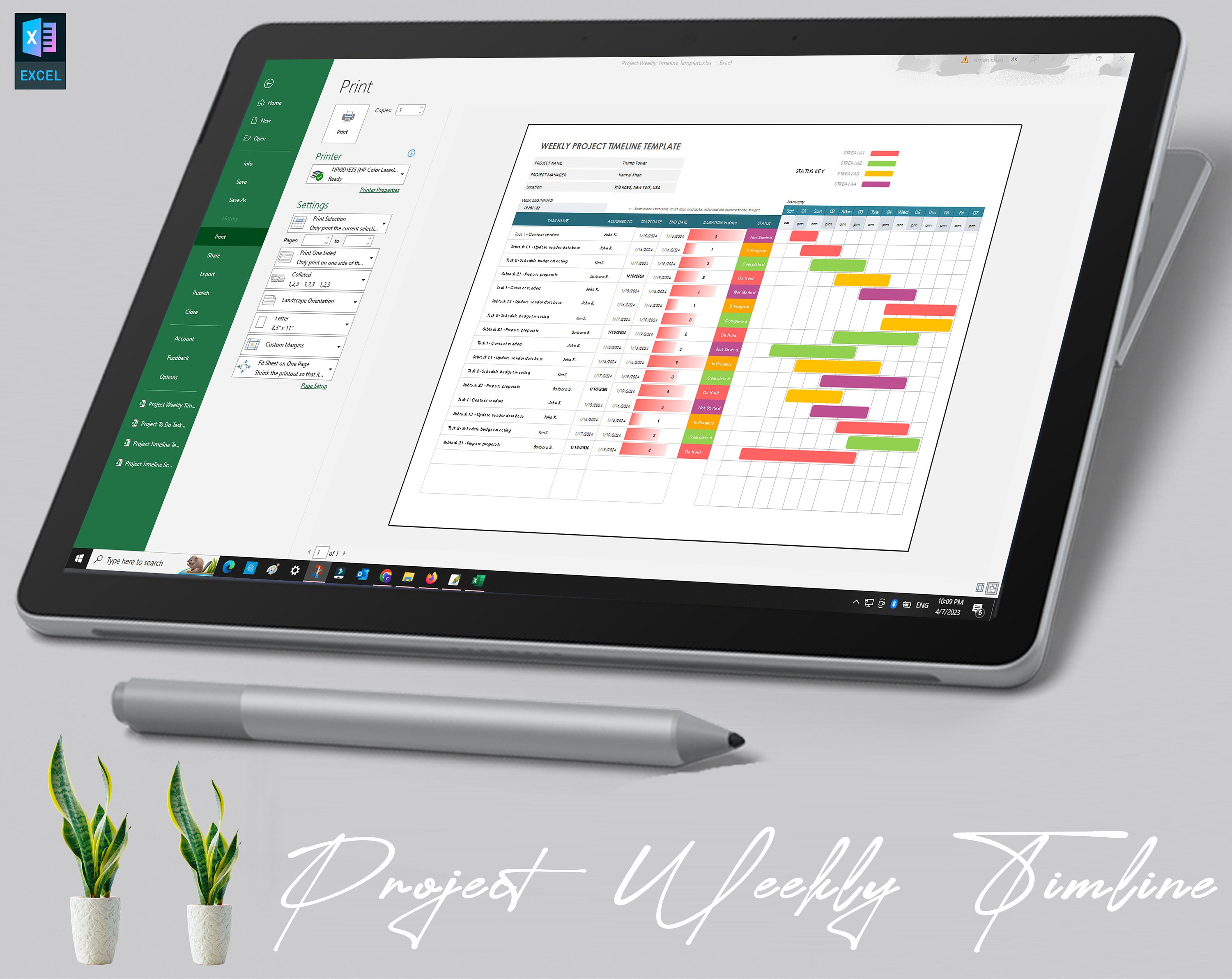 Project Weekly Timeline Template | Project Management | Project Planner ...