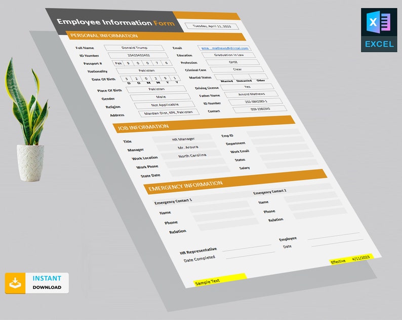 Employee Information Form Template Employee Database New Hire Form ...