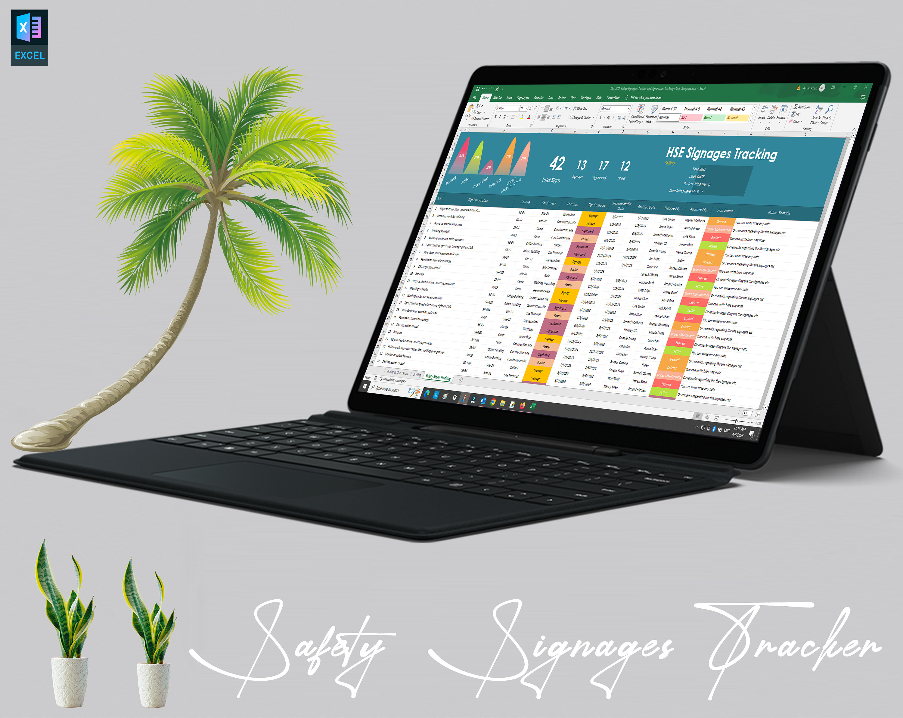 Site Signage & Signboard Tracker Excel Template Safety Signs Safety ...