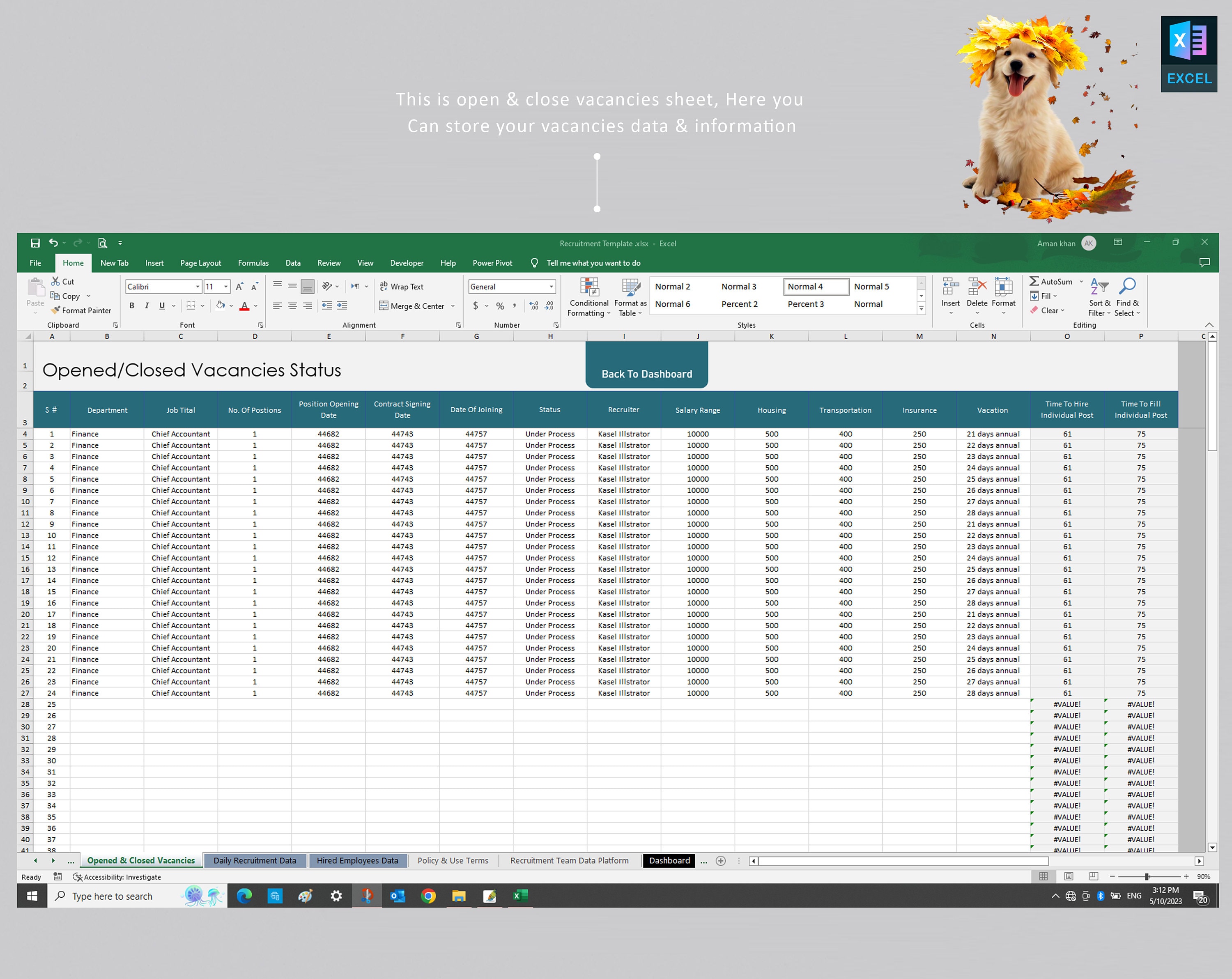 Recruitment Dashboard | Recruiter Dashboard | Recruiting Planner ...