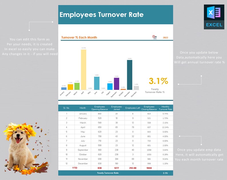 Employees Turnover Rate Template | Human Resources Form | HR Excel ...