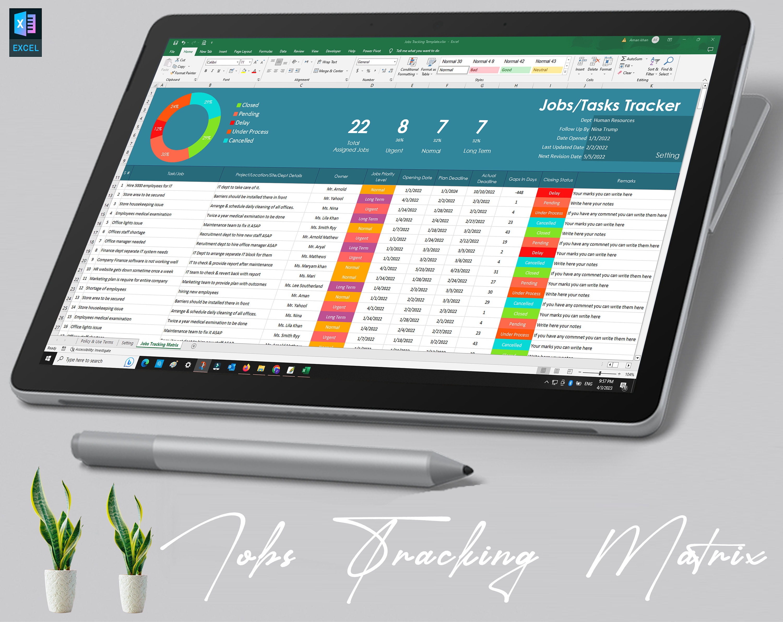 Task Tracker Excel | to Do List Template | Task Tracker for Work | Task ...